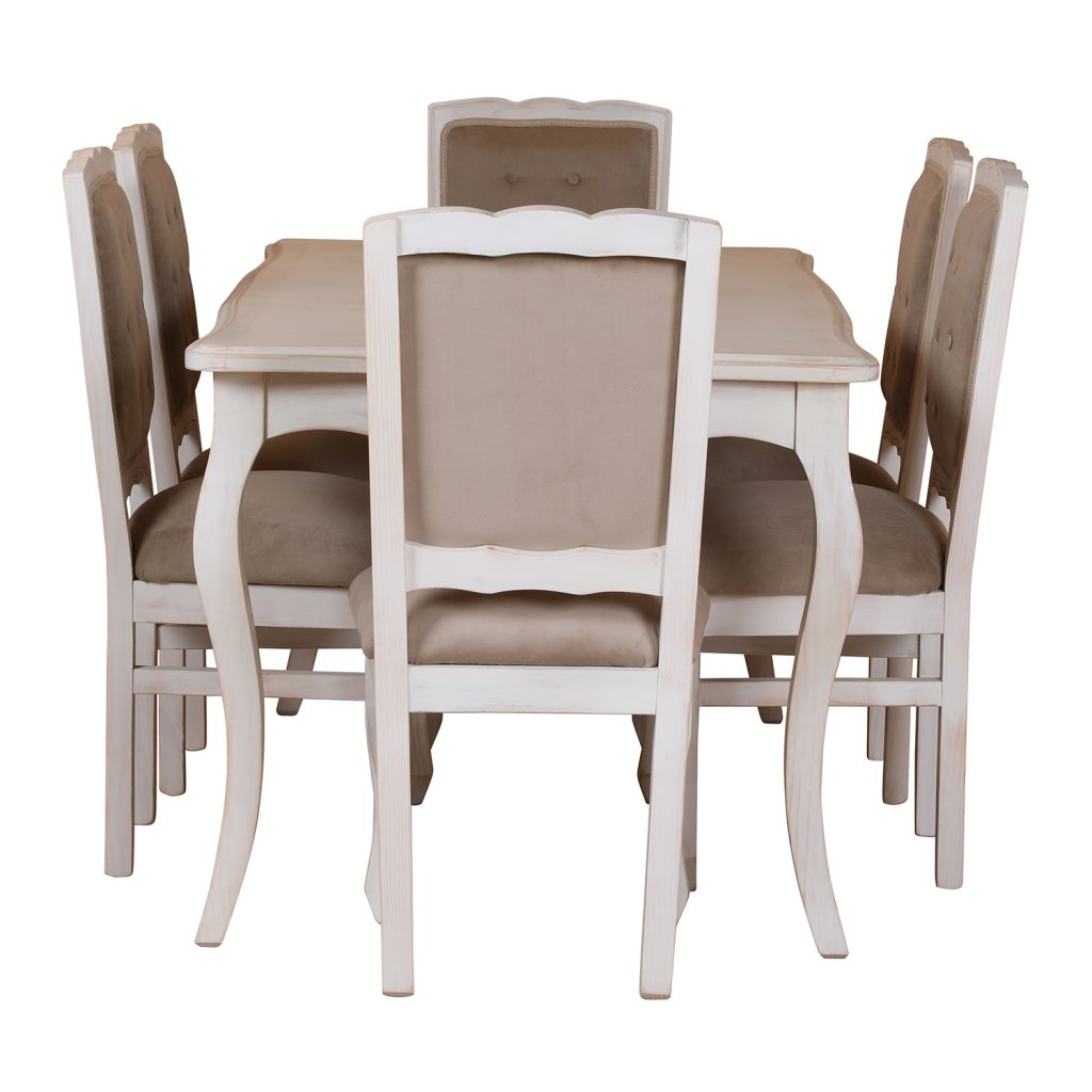 Comedor Normando 90X160 6 Sillas Respaldo Tapizado Beige – Muebles Nativa